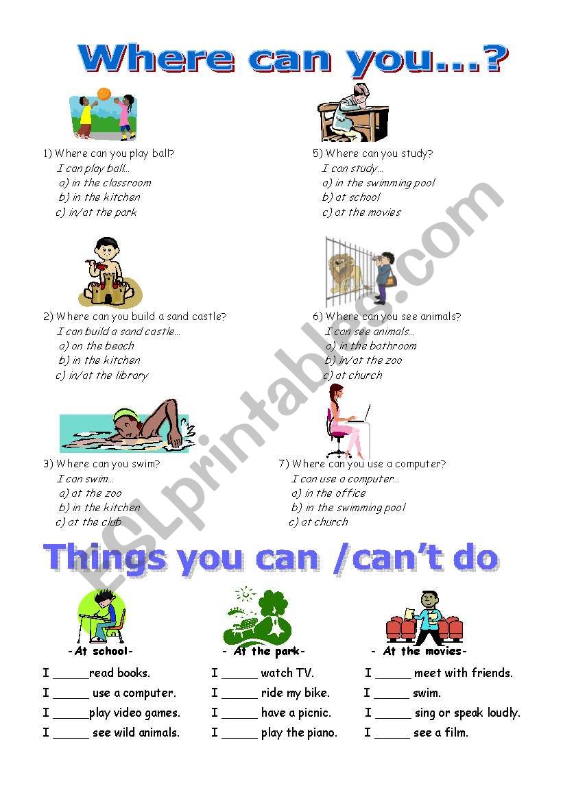 Where can you...? What can you...? -2 pages practicing ‘BUILDINGS and ...