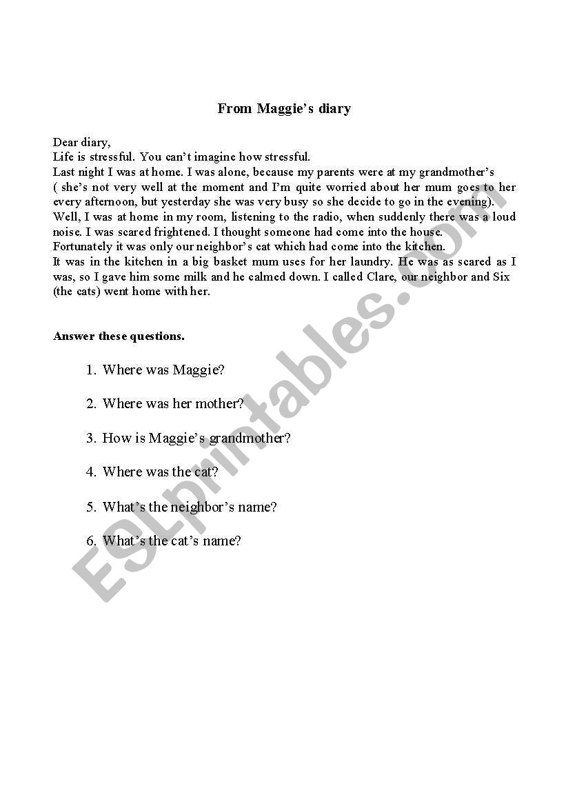 English worksheets: Maggie´s diary