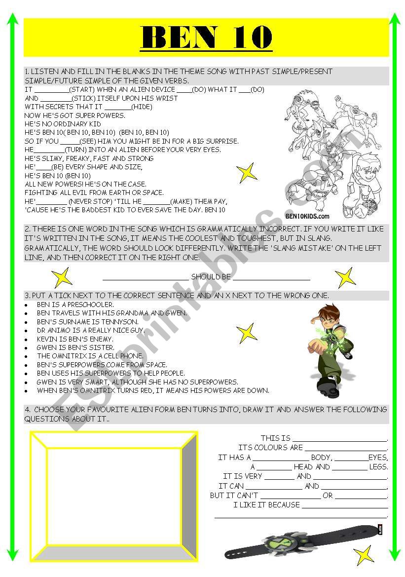 BEN 10 - the kidsÂ´ superhero - ESL worksheet by anitarobi