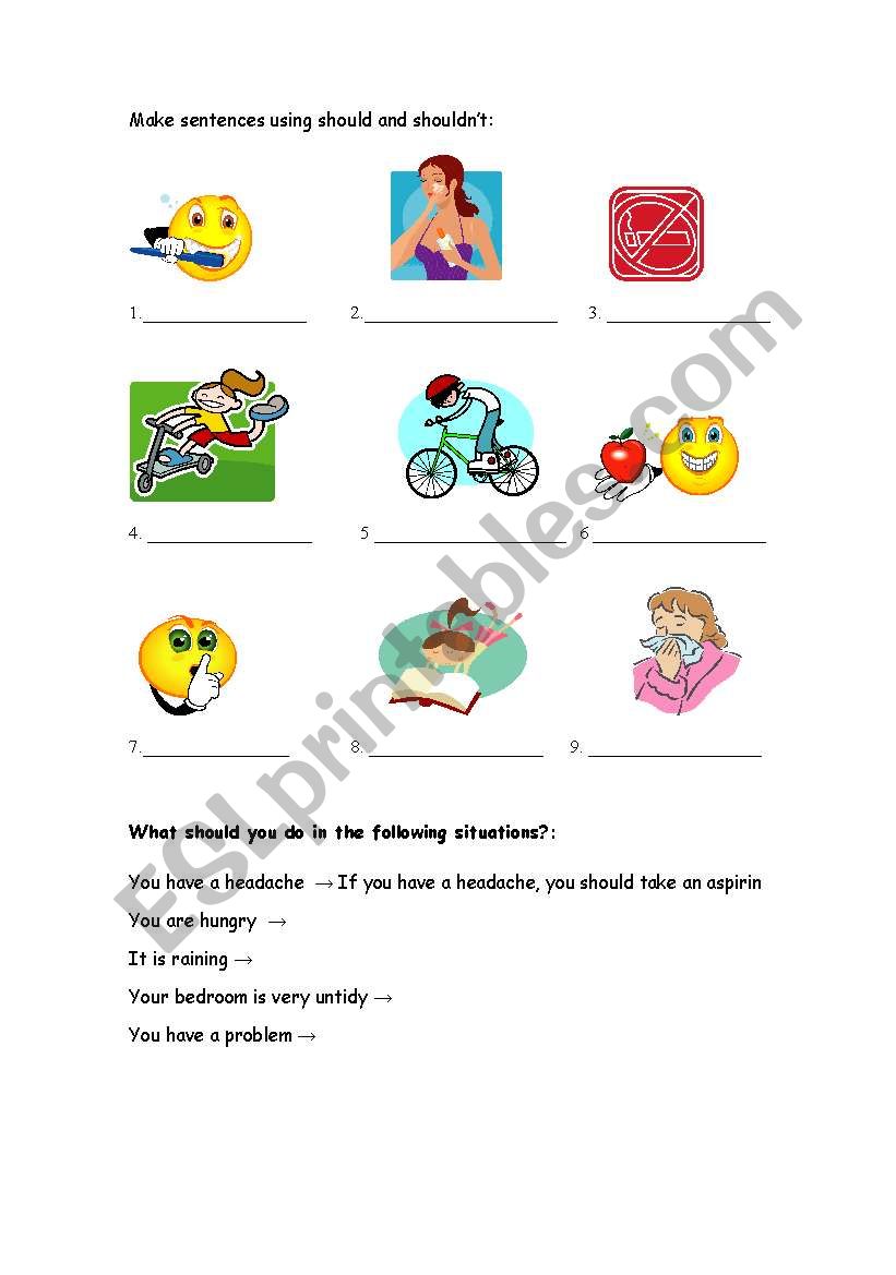 English worksheets: Should and Shouldn´t