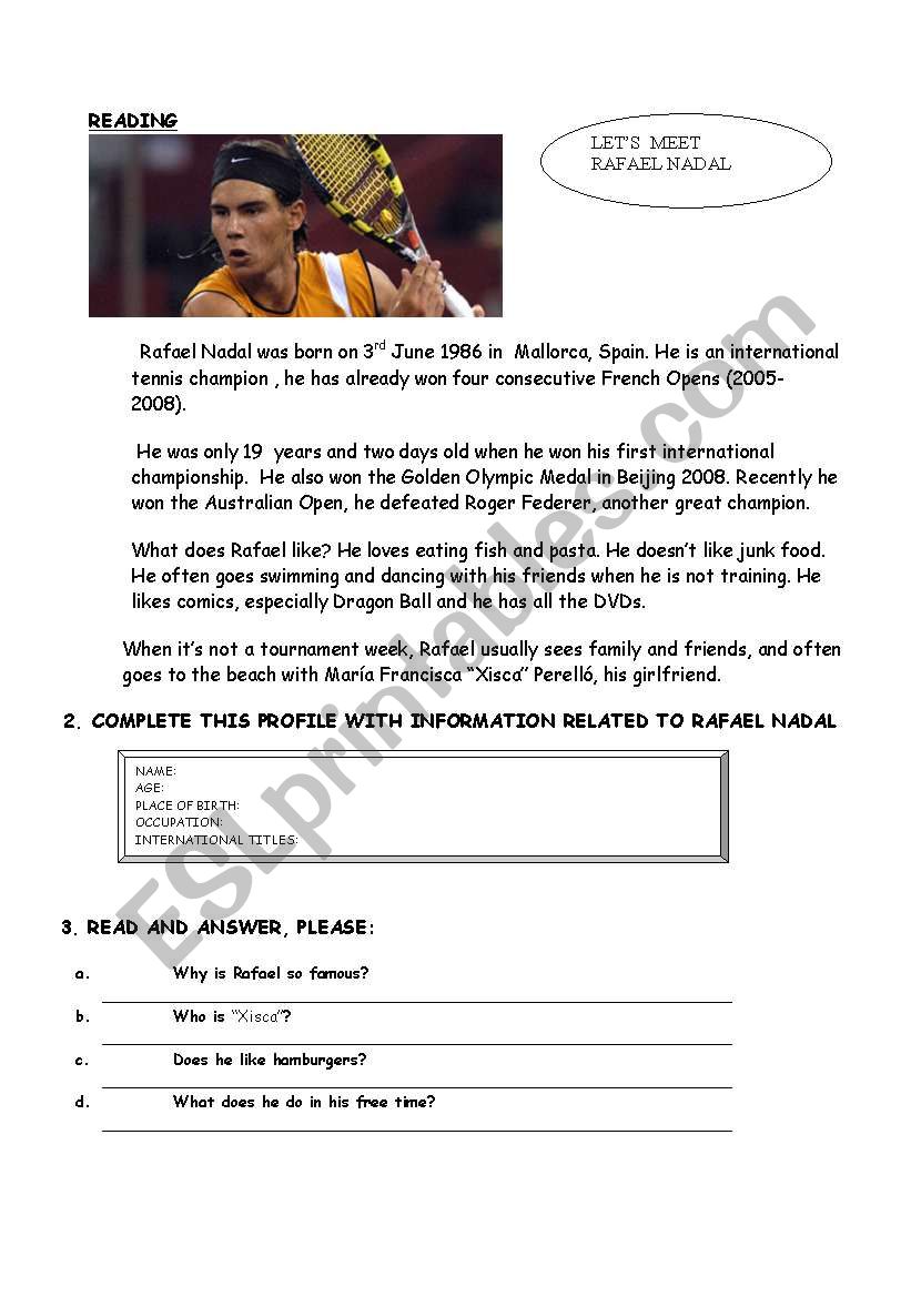 Let´s meet Rafael NADAl - ESL worksheet by Patty1511