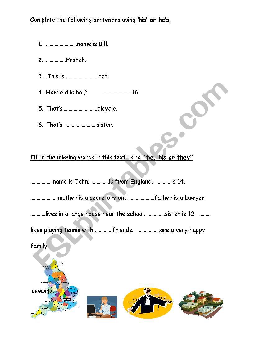 English worksheets: His or he´s