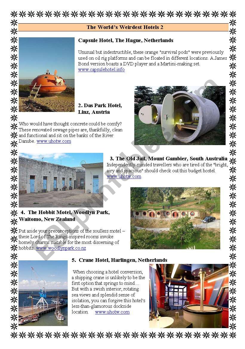 The World´s Weirdest Hotels 2 - ESL worksheet by Amanda W