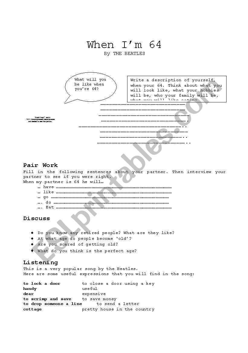 When I´m 64 - ESL worksheet by katiejlm