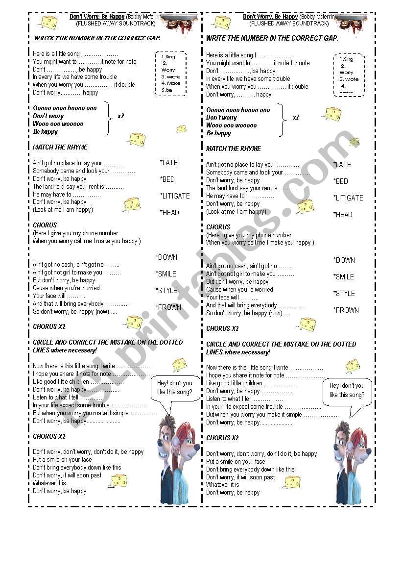 Don´t Worry Be Happy song - ESL worksheet by averitope