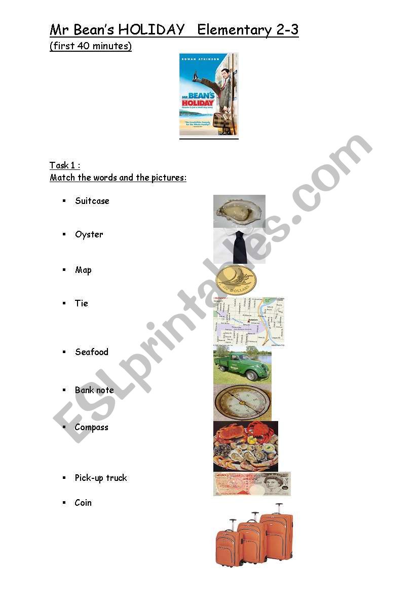 Mr Bean ´s holidays - ESL worksheet by laurianelebreton44