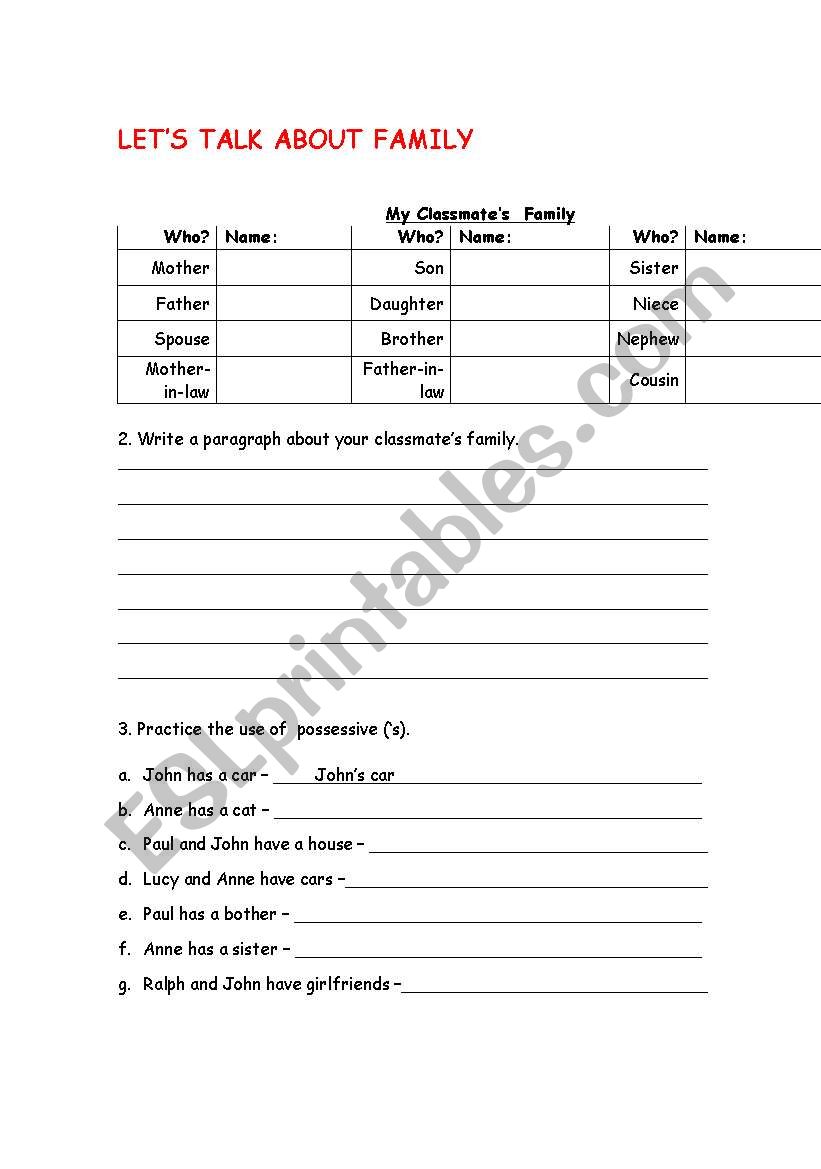 English worksheets: let´s talk about family