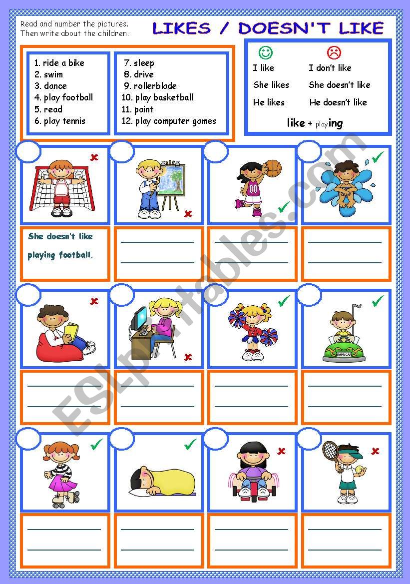 likes / doesn´t like -ing - ESL worksheet by silvanija