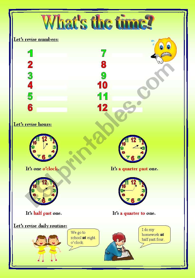 Let´s practise - time revision - three pages - ESL worksheet by kordullaaa