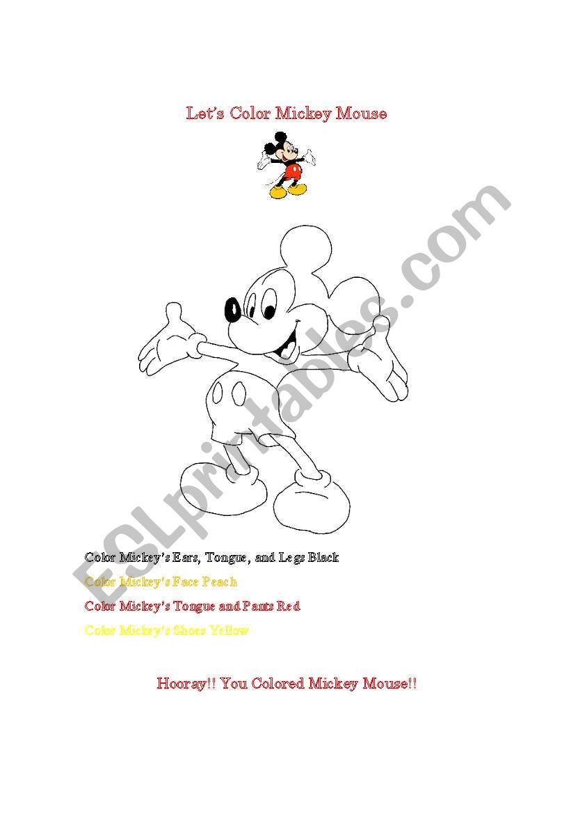English worksheets: Let´s Color Mickey Mouse
