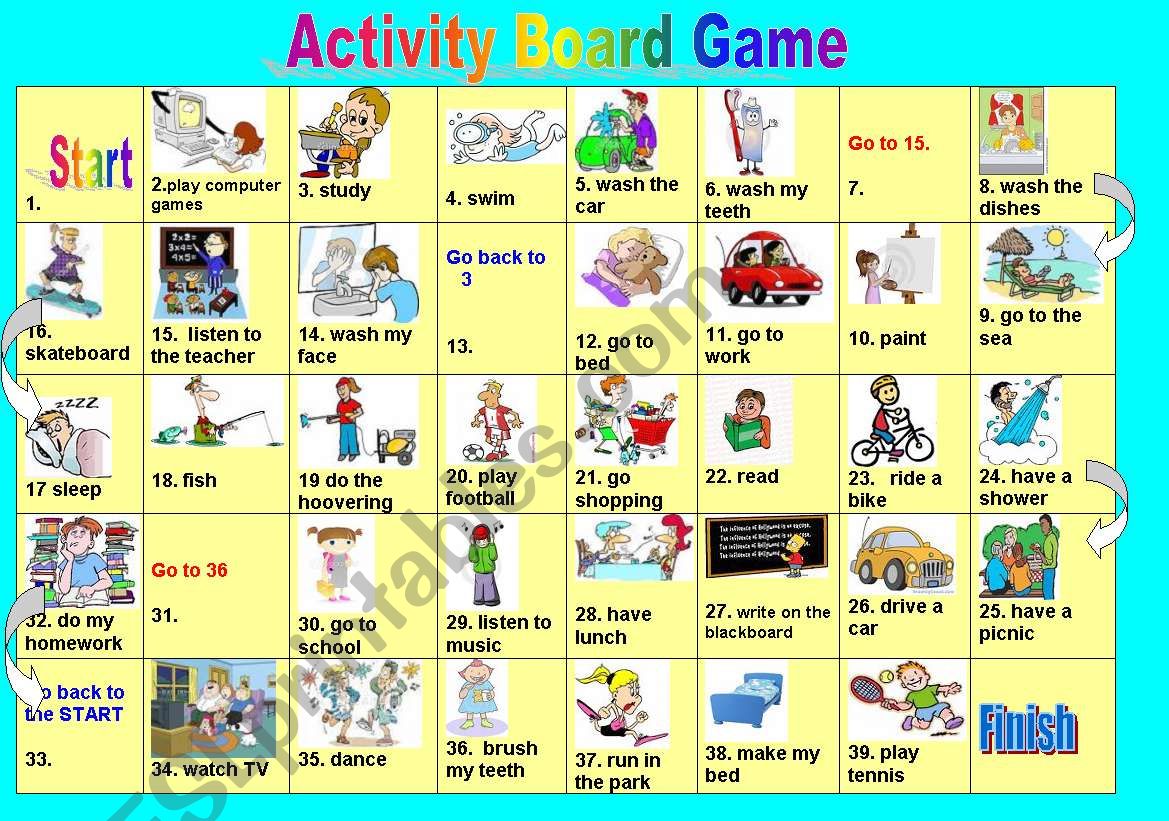 Daily Activities Board Game ESL Worksheet By Petili