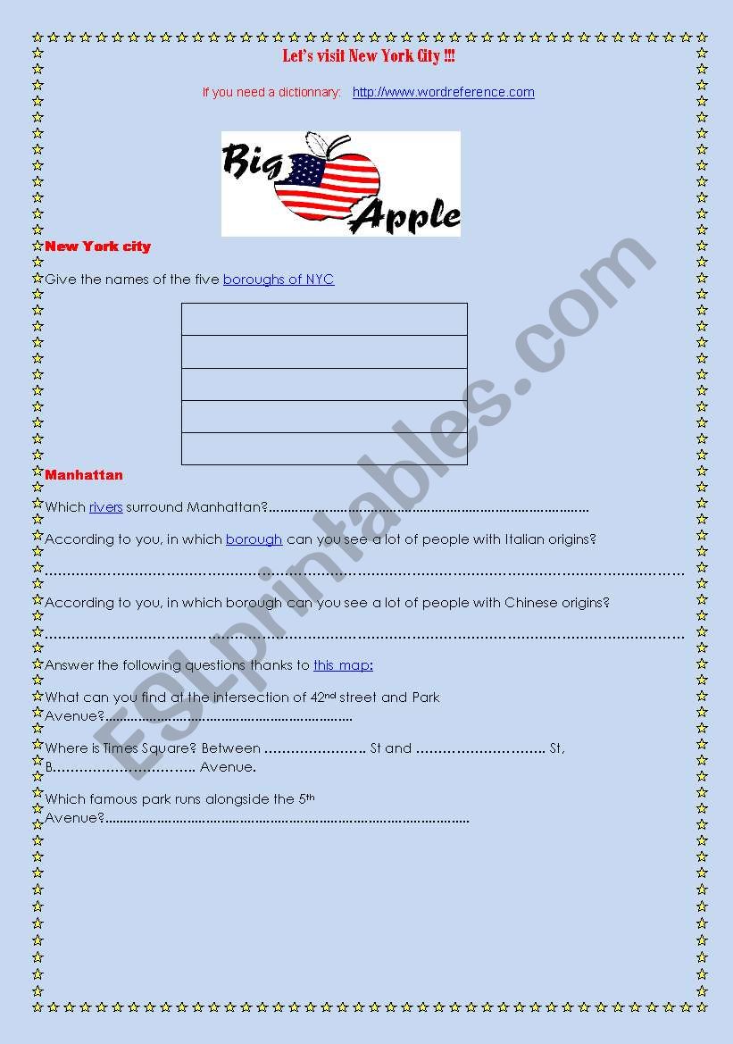 Let´s visit New York City - ESL worksheet by lookingthroughtheclouds