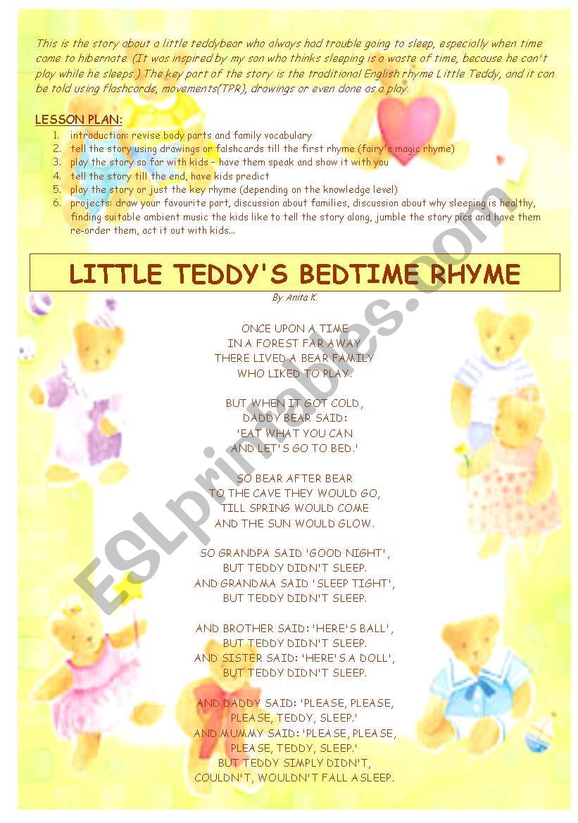 LITTLE TEDDY´S BEDTIME RHYME - story in rhyme - ESL worksheet by anitarobi