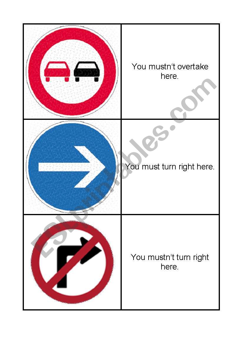 road signs - must and mustn´t 1/4 - ESL worksheet by scrat