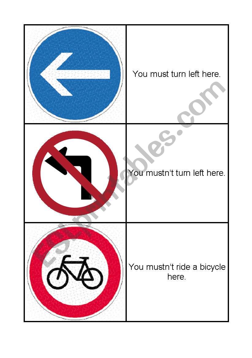 road signs - must and mustn´t 2/4 - ESL worksheet by scrat