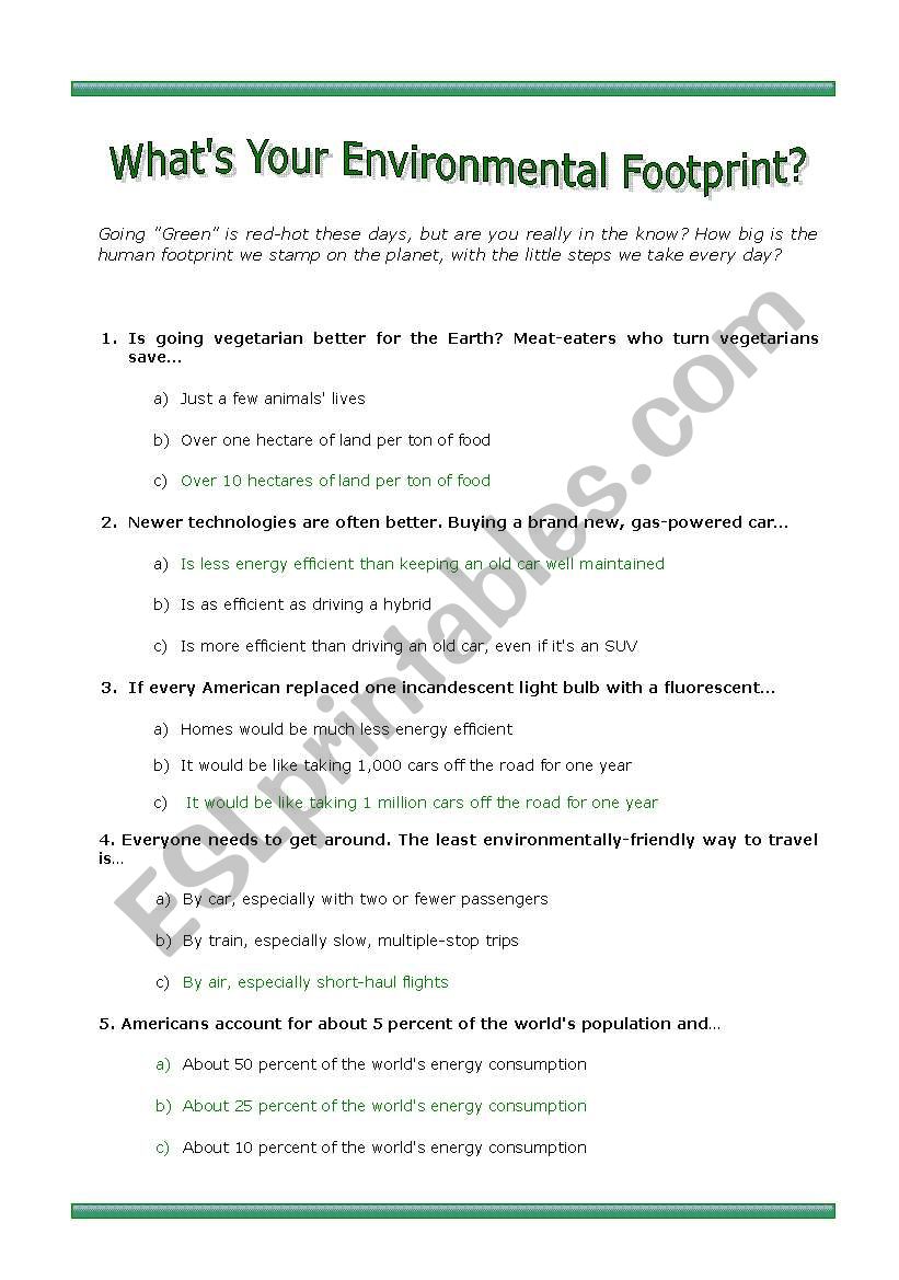 What´s your environmental footprint? - ESL worksheet by xana_f