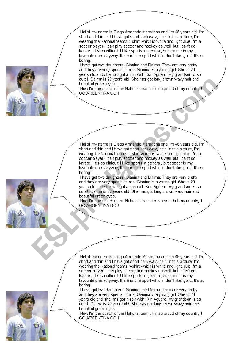 Maradona´s self description - ESL worksheet by solcito22