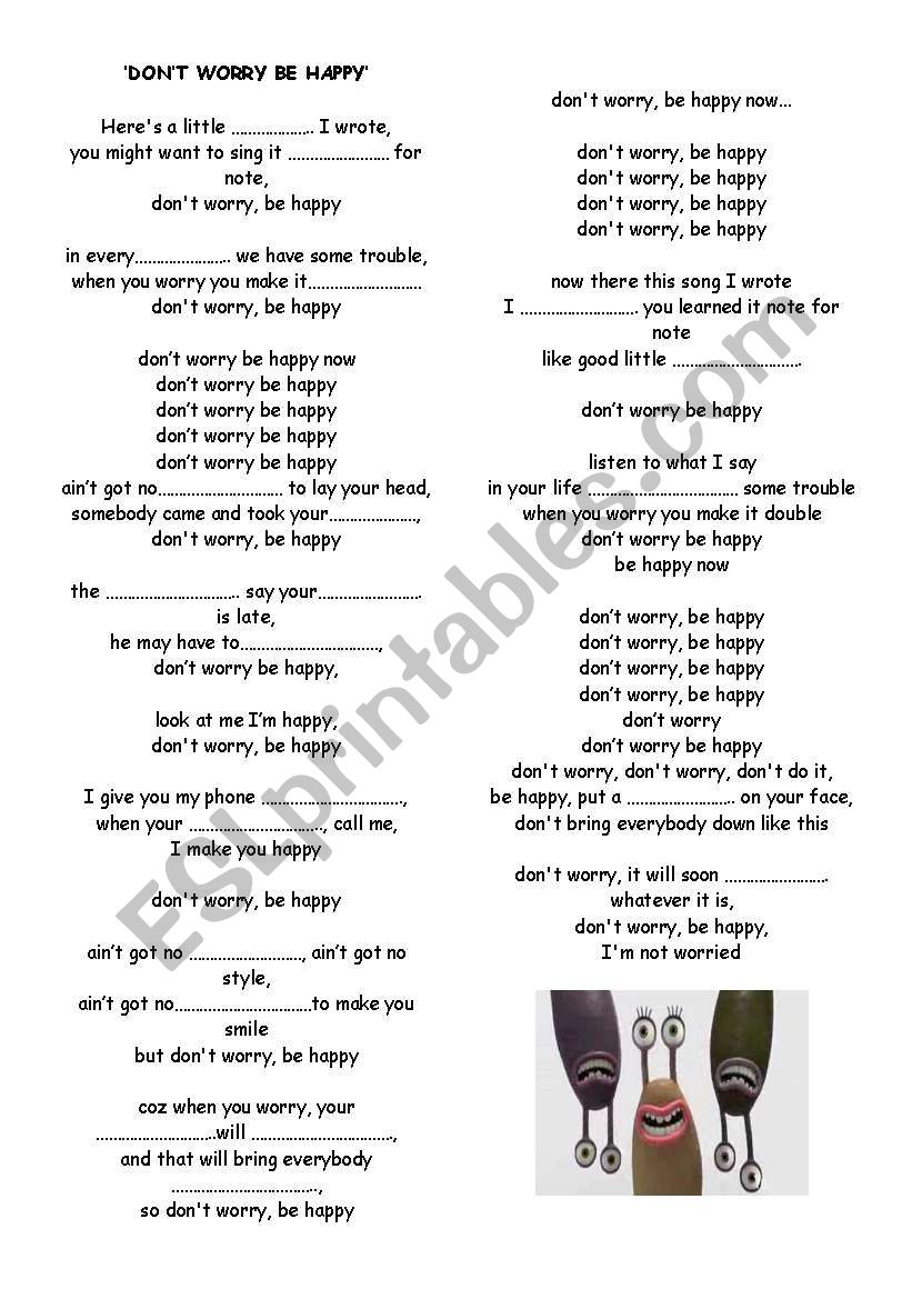 Don´t worry be happy - ESL worksheet by stewie11
