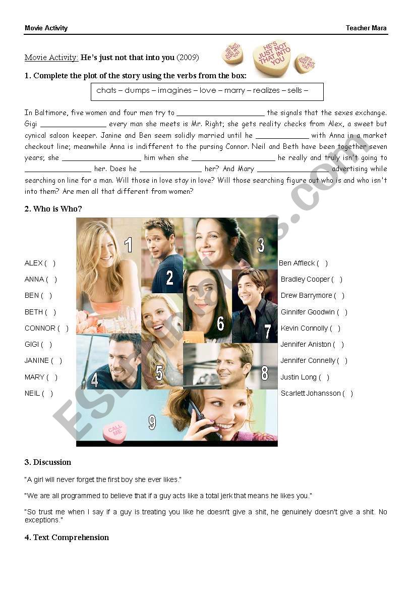 Movie Activity: HeÂ´s Just Not That Into You - ESL worksheet by marah78