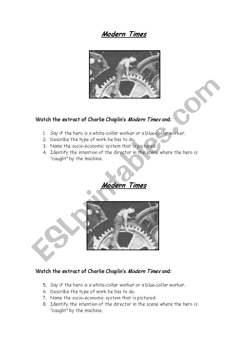 Charlie Chaplin´s Modern Times - ESL worksheet by margaridaneves