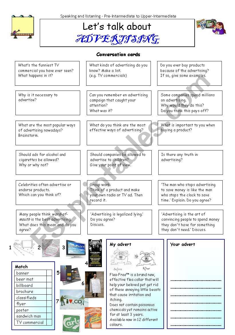 Let´s talk about ADVERTISING - ESL worksheet by PhilipR
