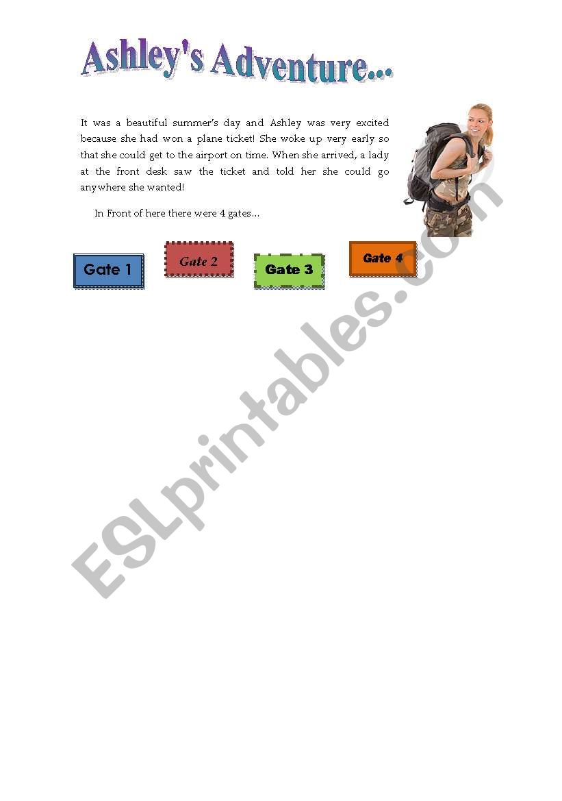 English worksheets: Ashle´s adventure - writing prompt