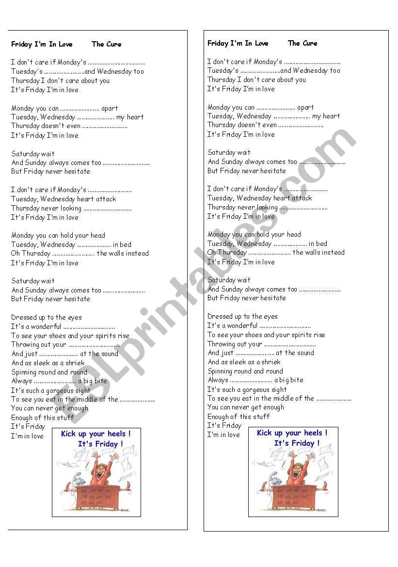 English worksheets: Friday I´m in love - The Cure