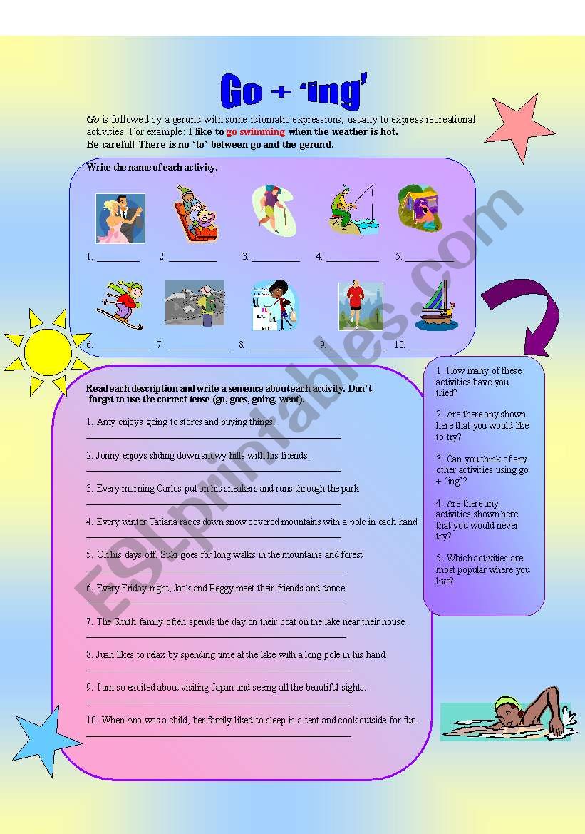 Go + ´ing´ - ESL worksheet by jesica-dasilva