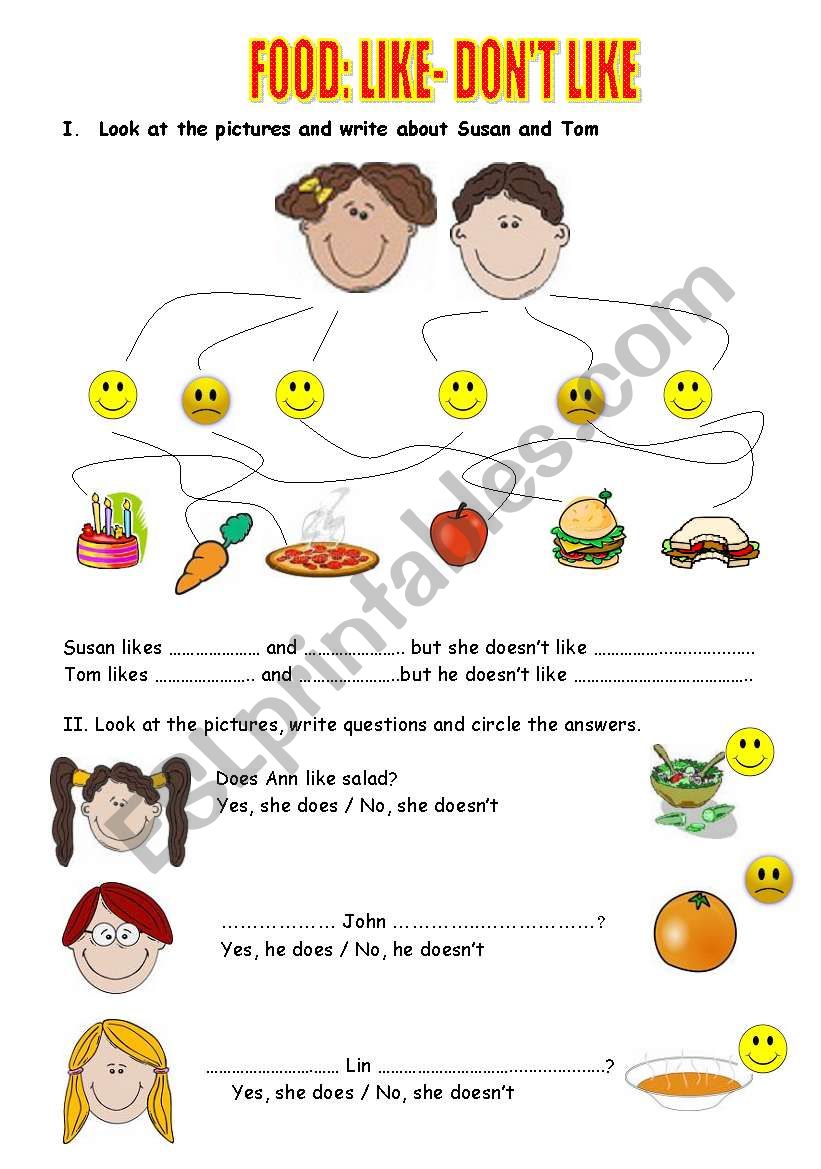 FOOD: LIKE / DON´T LIKE - ESL worksheet by kakarinaa