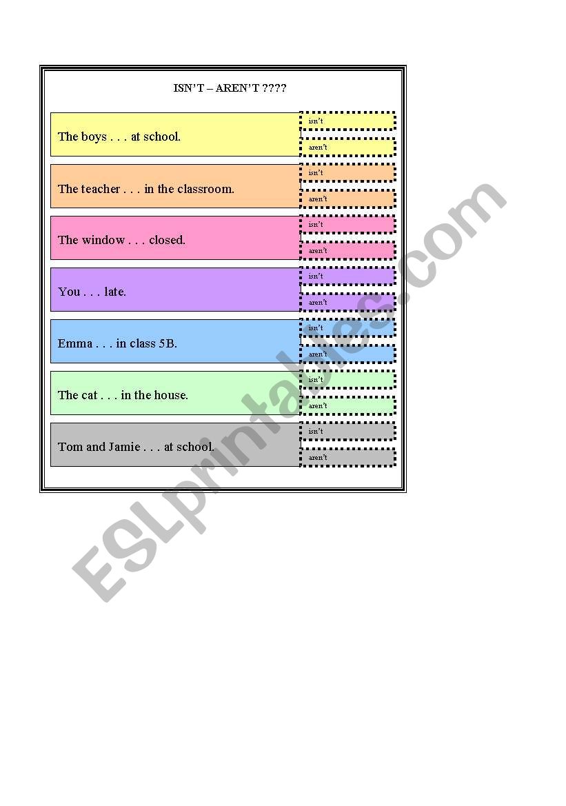 English worksheets: isn´t or aren´t