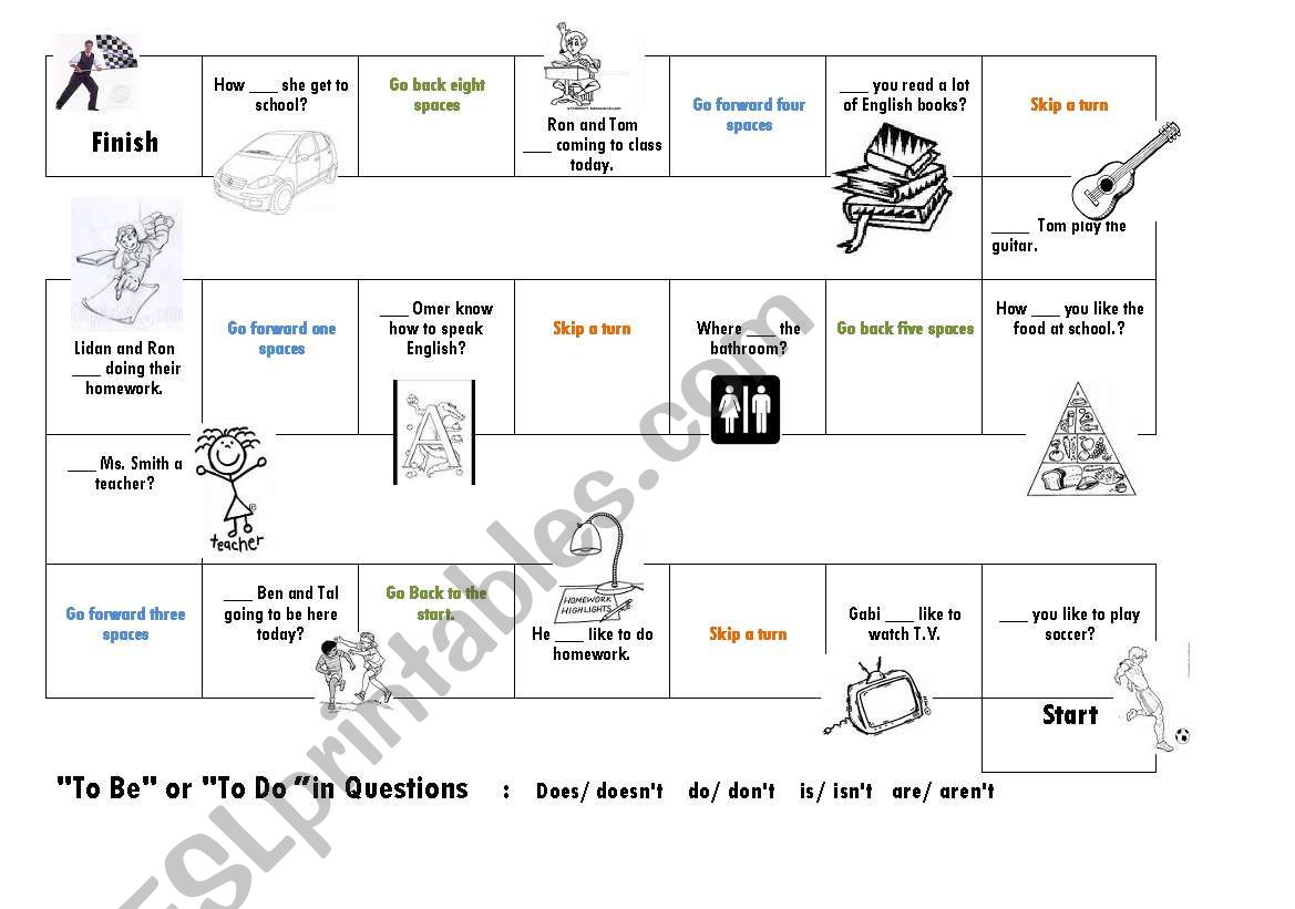 Board Game "To Be" or "To Do" in Questions : Does/ doesn´t do/ don´t is ...