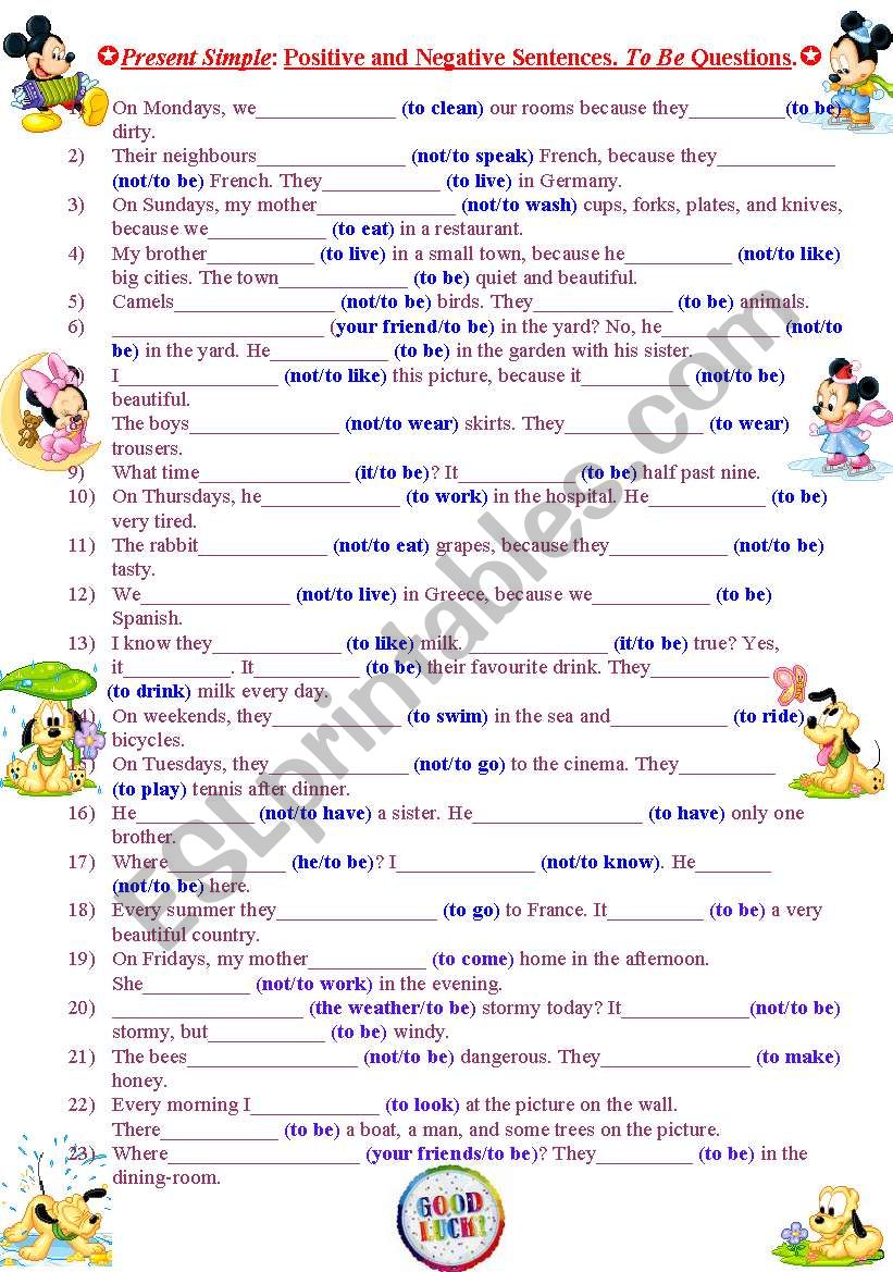 Present Simple Positive And Negative Sentences To Be ions ESL 
