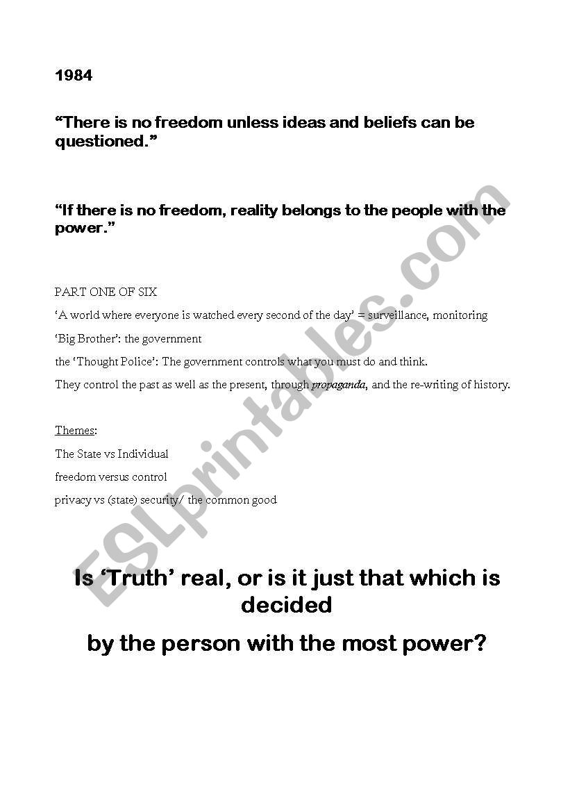 English worksheets: ´1984´ Part one