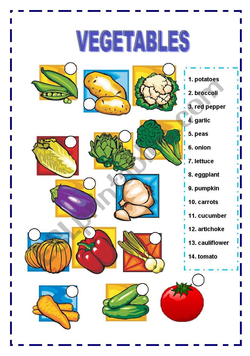VEGETABLES MATCH ESL Worksheet By Ipjalonai