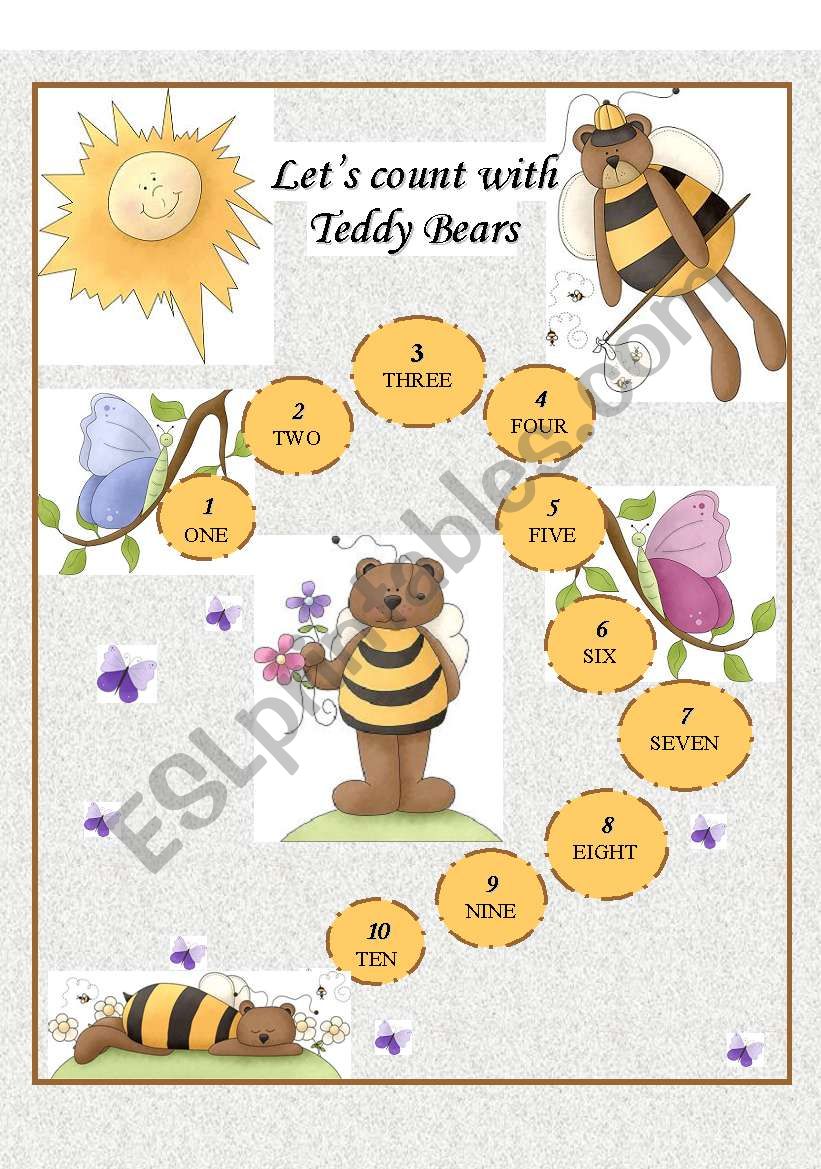 Let´s count with Teddy Bears! 1st part - ESL worksheet by AnnCii