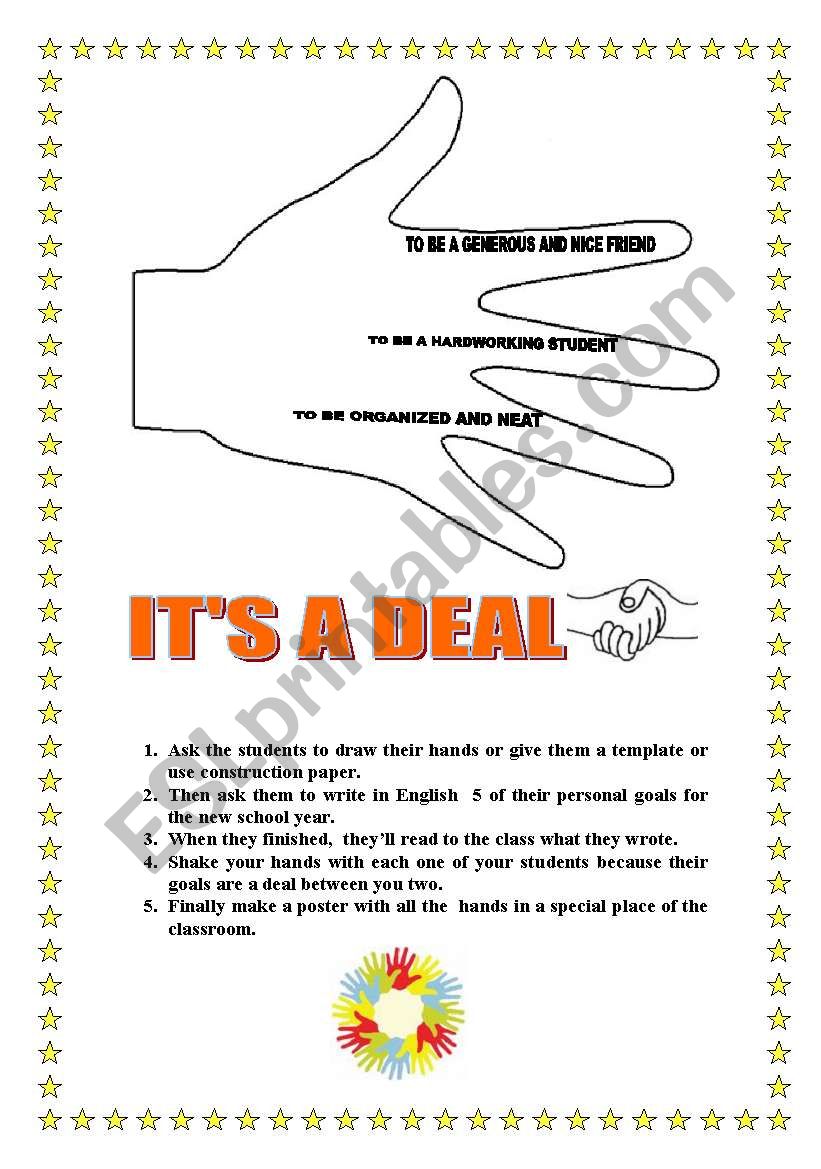 It´s a deal Activity for the first day of school - ESL worksheet by ilona