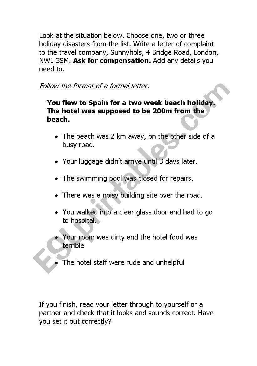 Writing A Formal Complaint Letter ESL Worksheet By Nikiking