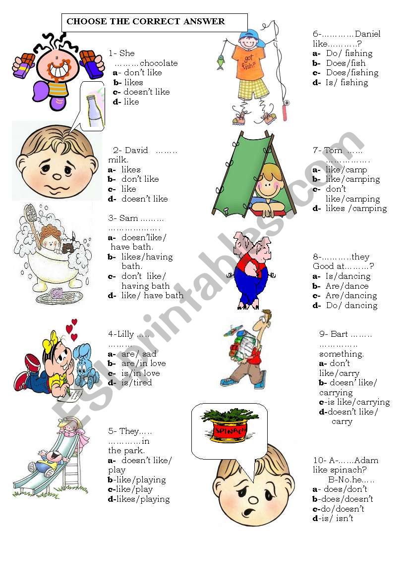 multiple choice (like/donÂ´t like) - ESL worksheet by nesreenn22