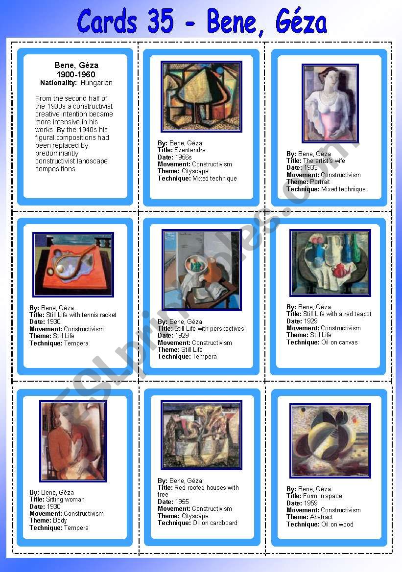 Cards 35 - Bene, Géza - (Constructivism) - ESL worksheet by venezababi