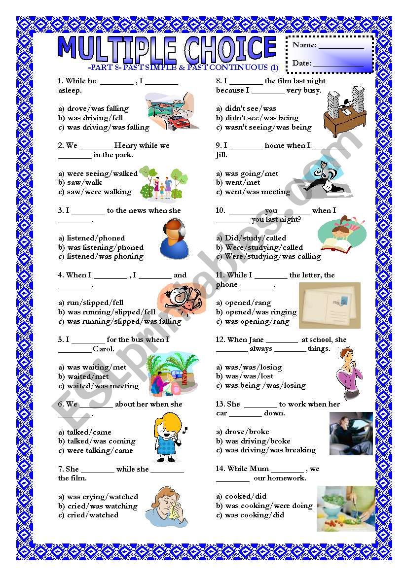 Multiple Choice Part 8 Past Simple Past Continuous 1 ESL 