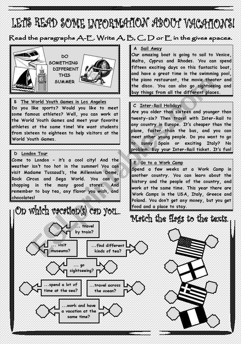 LET´S READ SOME INFORMATION ABOUT VACATIONS - READING ACTIVITY - ESL ...
