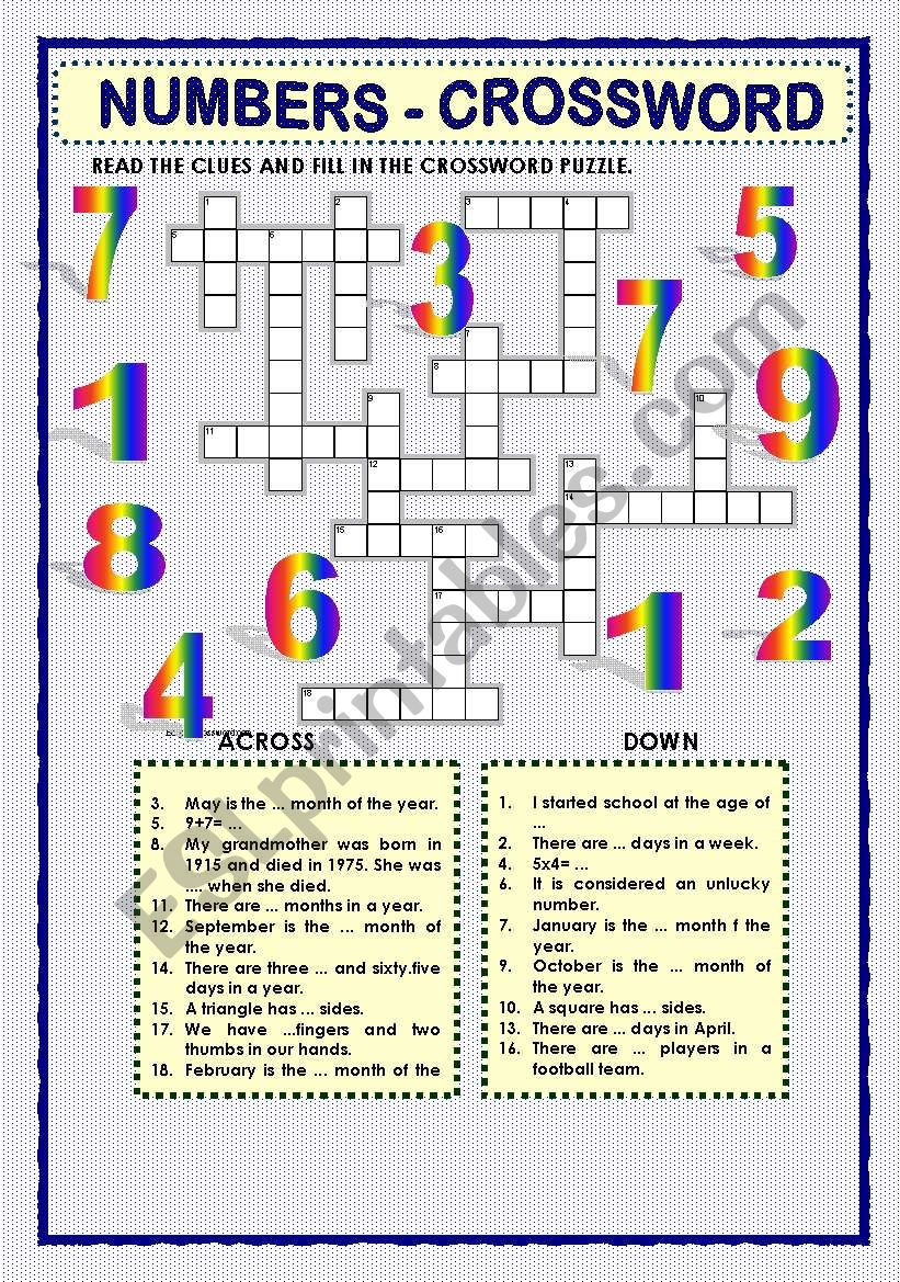 NUMBERS CROSSWORD ESL Worksheet By Macomabi