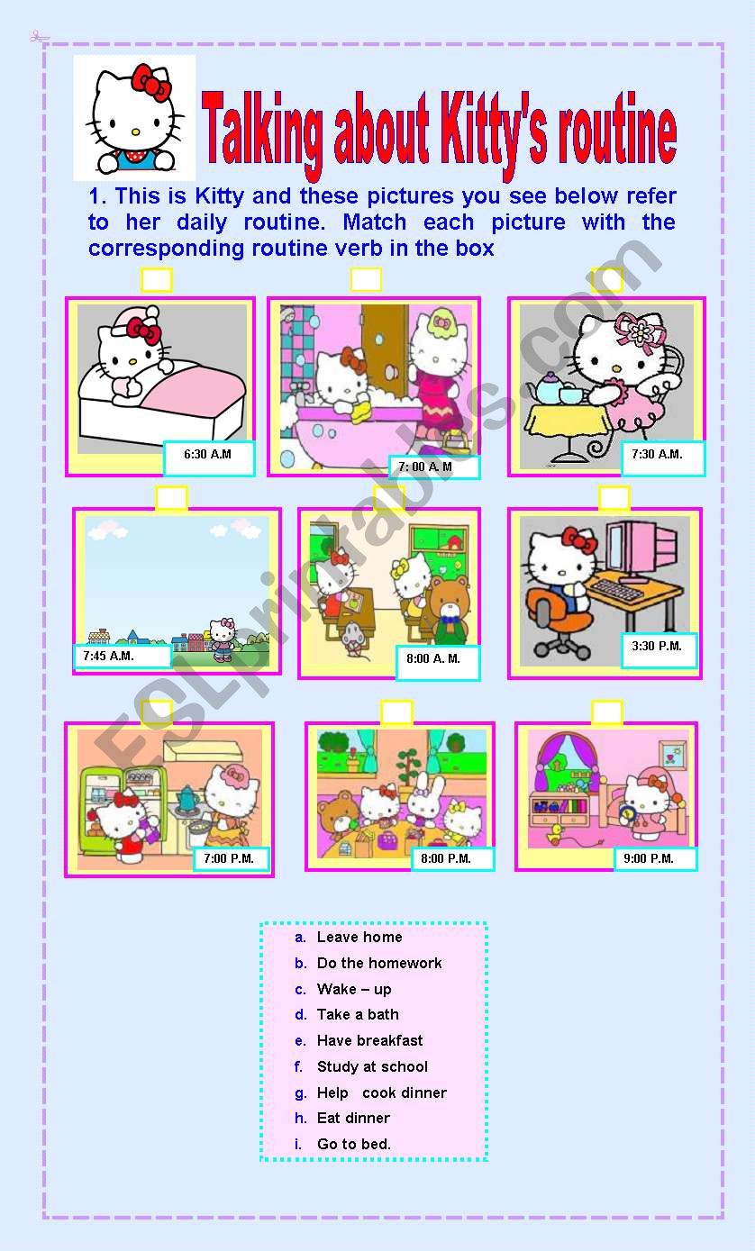Kitty´s daily routine - ESL worksheet by mafaldita2009