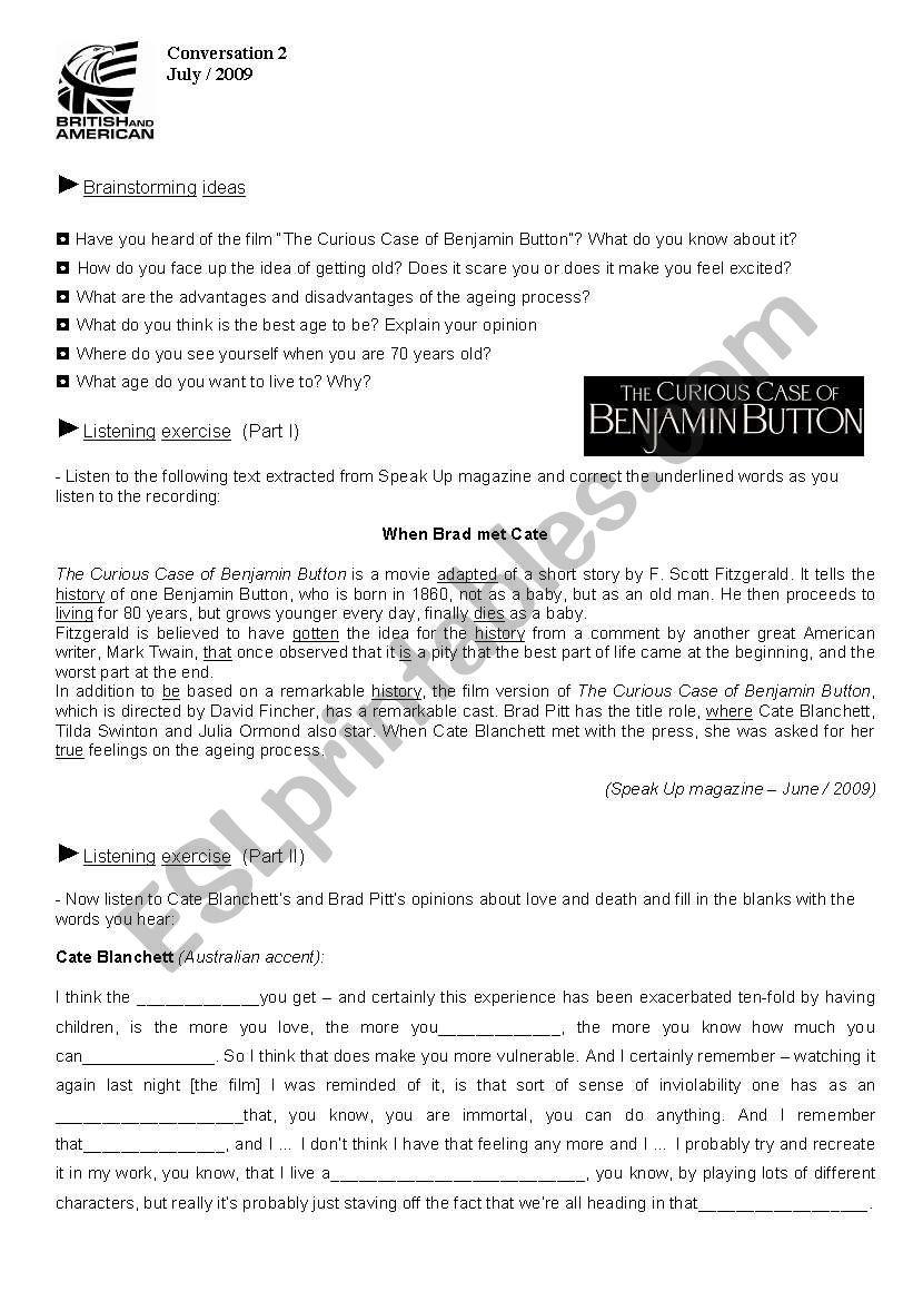 The Curious Case of Benjamin Button (student´s) - ESL worksheet by ...