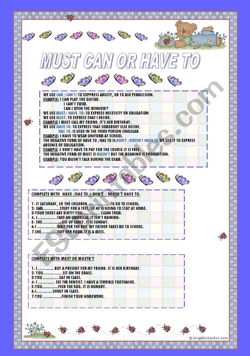 MUST-MUSTN´T CAN, HAVE TO-DON´T HAVE TO - ESL worksheet by ag23