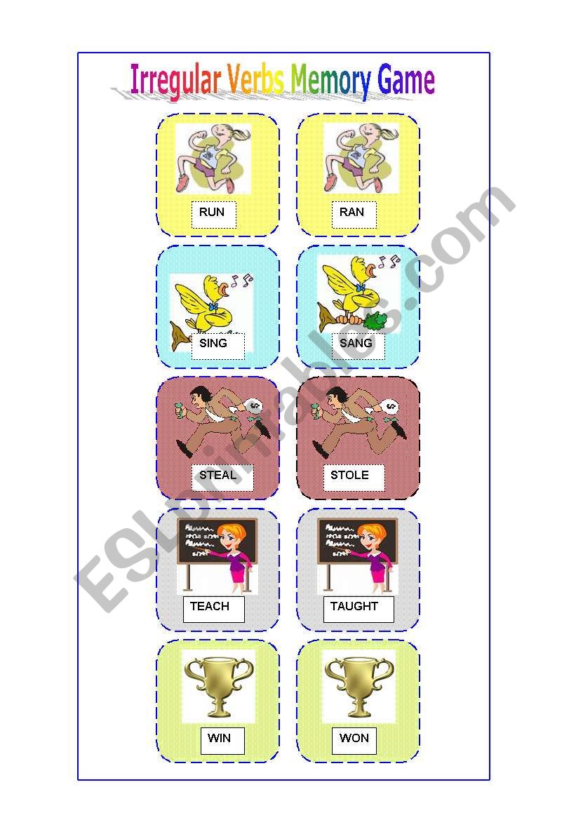 Irregular verbs memory game ( 4 of 6) - ESL worksheet by malou5972 Irregular verbs memory game ( 4 of 6) - ESL worksheet by malou5972