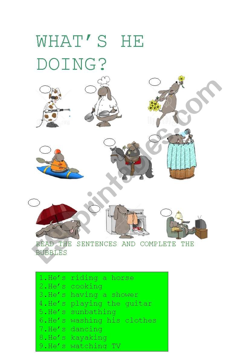 English worksheets: WHAT´S HE DOING?