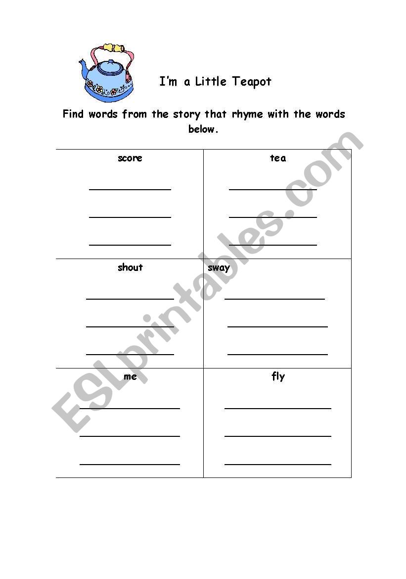 English worksheets: I´m A Little Teapot