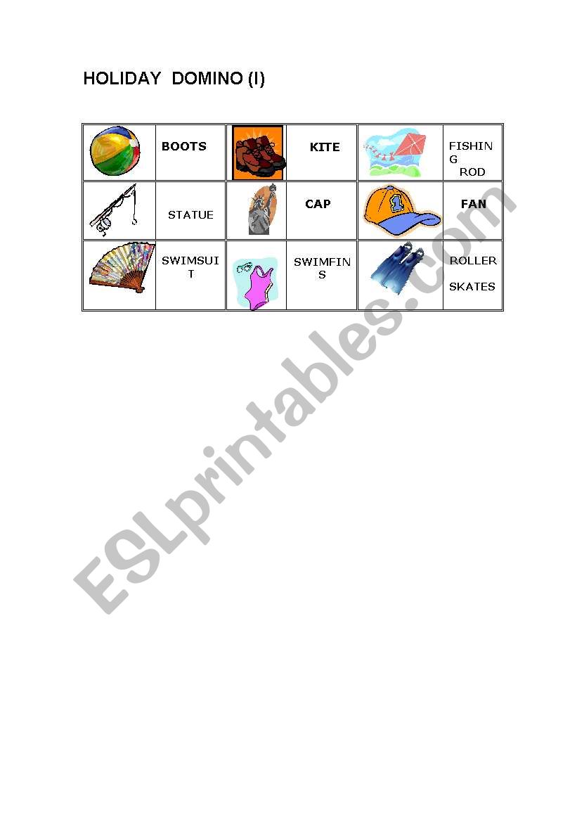 English worksheets: HOLIDAY DOMINO 1º