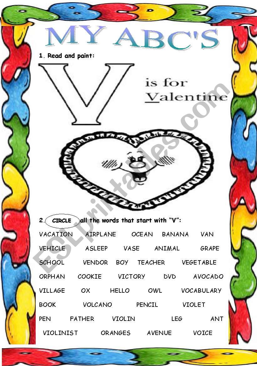 My ABC´s ( V ) - ESL worksheet by wakebeauty